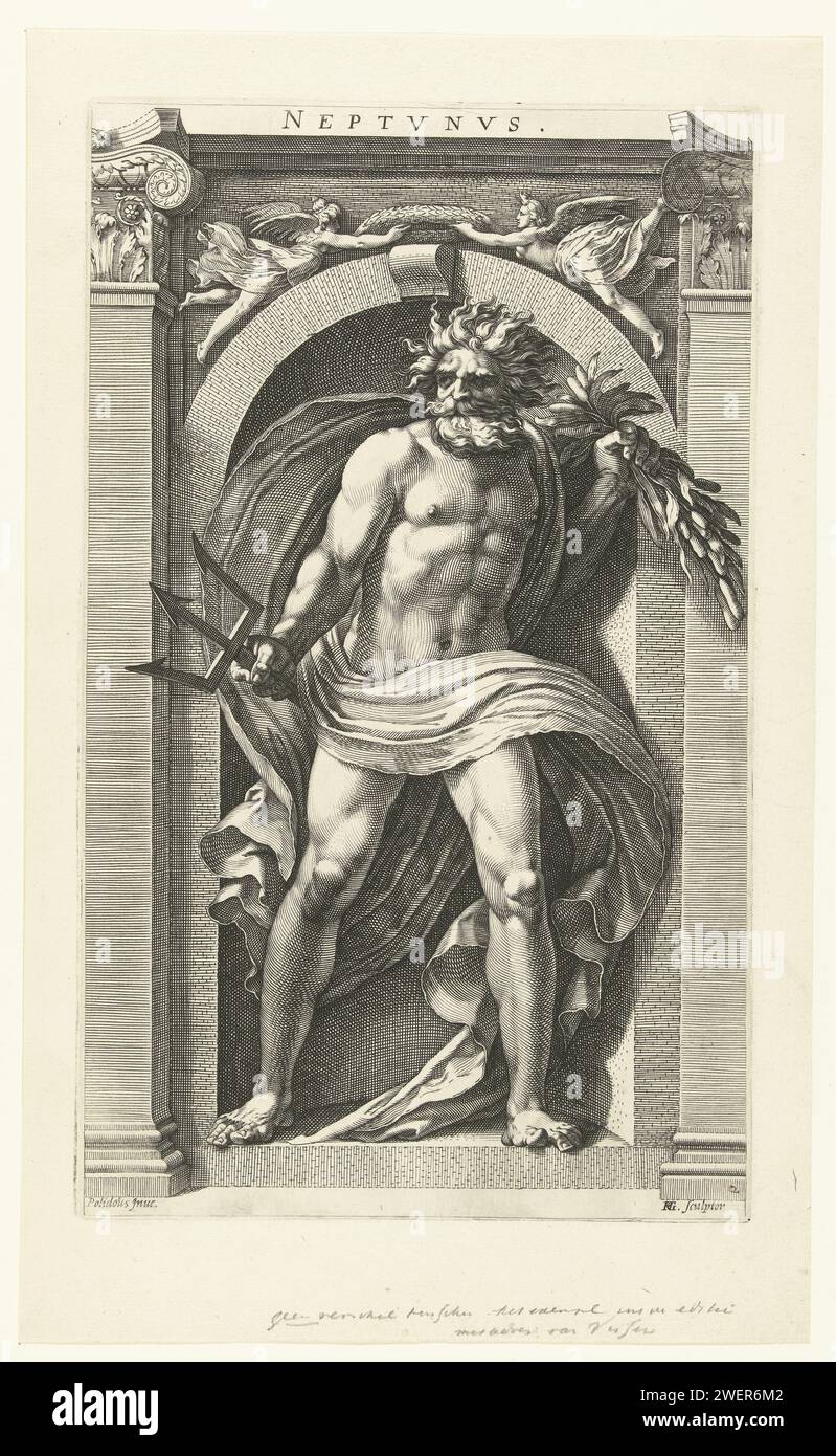 Neptunus, 1592 print Neptunus, standing in a niche, a trident in his ...