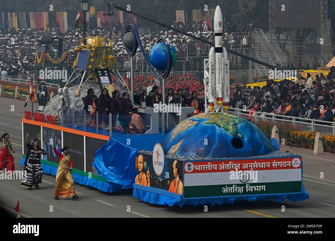 NEW DELHI, INDIA - JANUARY 26: Indian Space Research Organization (ISRO) tableaux on display ...