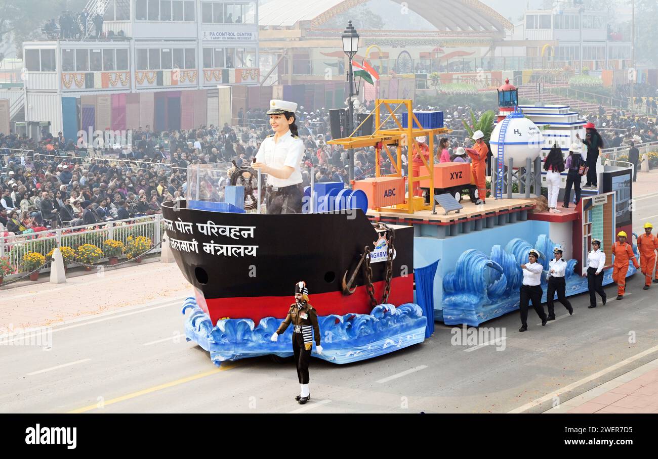 NEW DELHI, INDIA - JANUARY 26: A tableaux from Ministry of Ports, Shipping and Waterways on ...