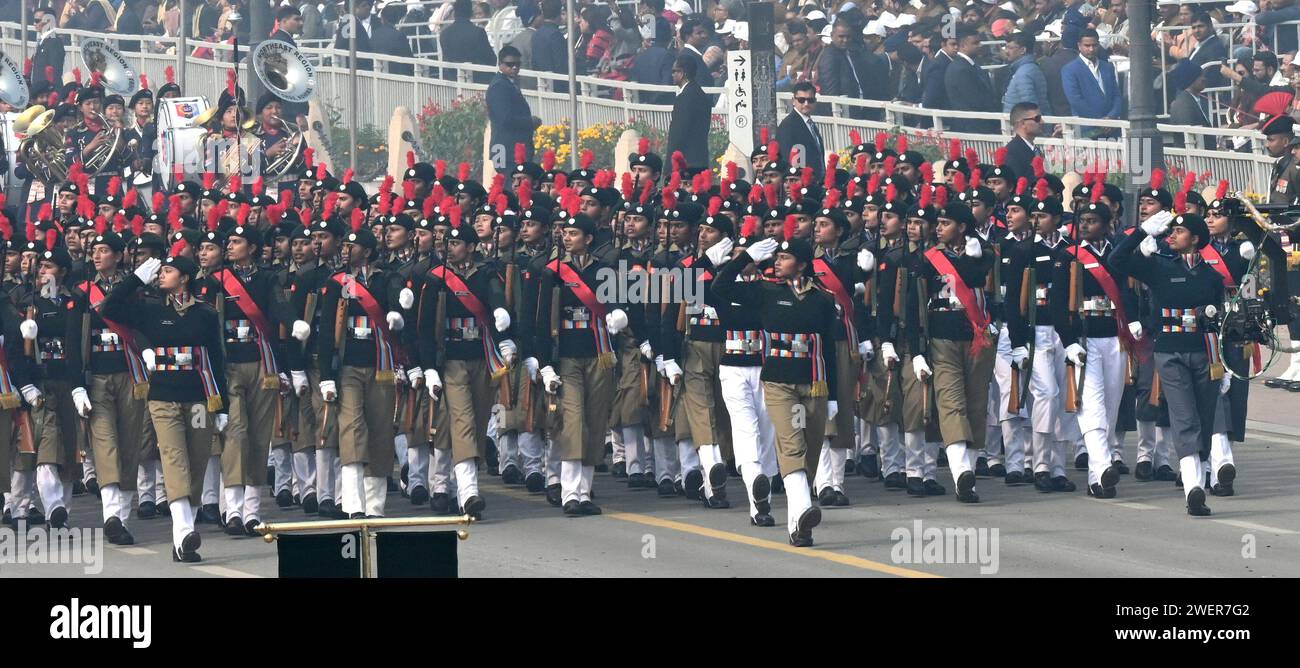 NEW DELHI, INDIA - JANUARY 26: NCC National Cadet Corps Contingent Marching Parade during the ...