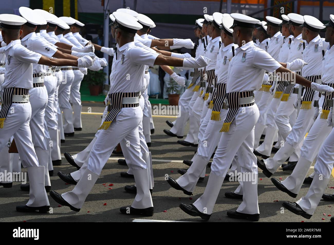 KOLKATA, INDIA - JANUARY 26: Parade marches by Indian Navy Contingent ...