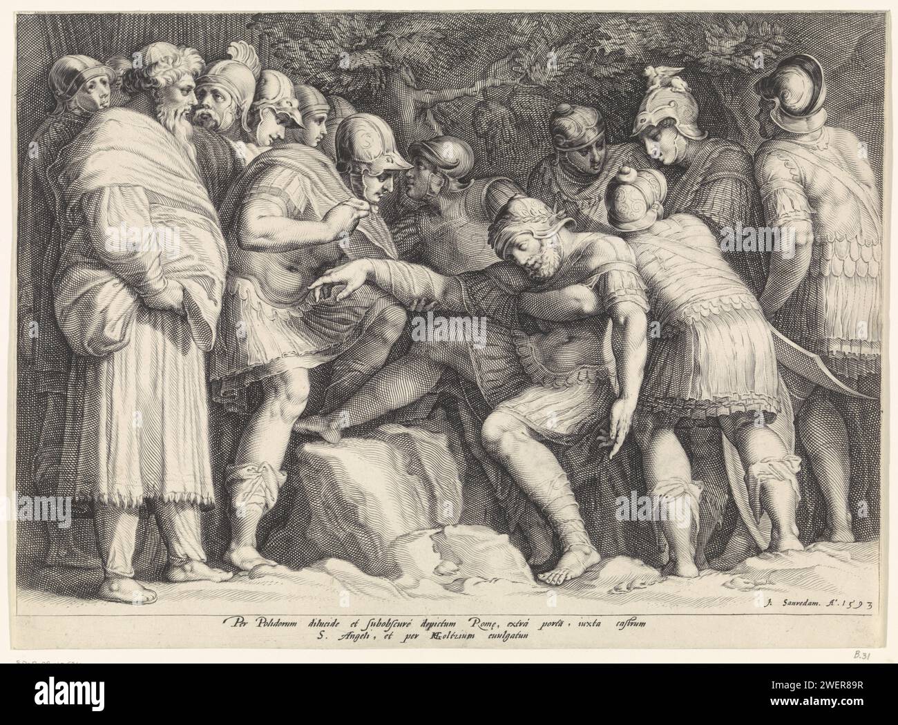 Scipio is worn by his sons from the battlefield, Jan Saenredam, After ...