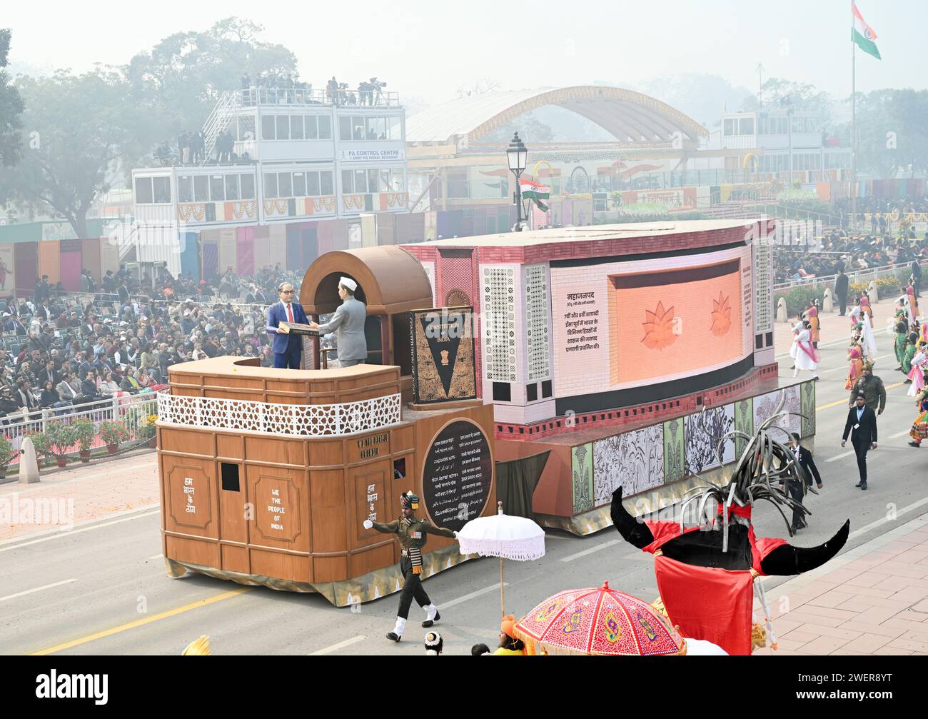 NEW DELHI, INDIA - JANUARY 26: A tableaux of the Constitution of India on display during the ...