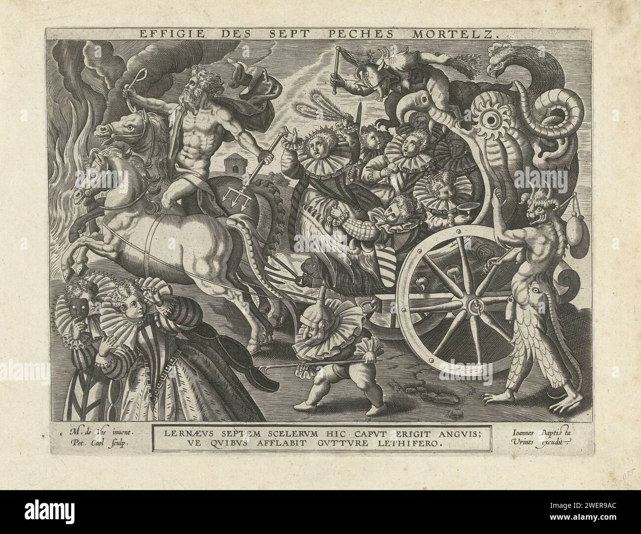 Carriage with the seven head sins, Petrus Cool, After Maerten de Vos, c ...