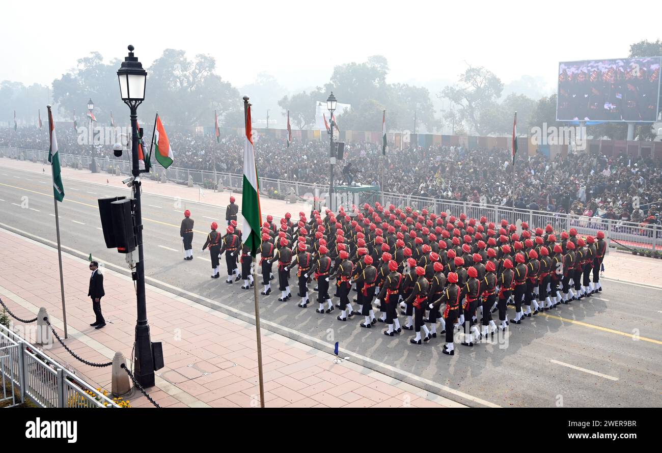 NEW DELHI, INDIA - JANUARY 26: A contingent of the Sikh Regiment marches past the saluting Base ...