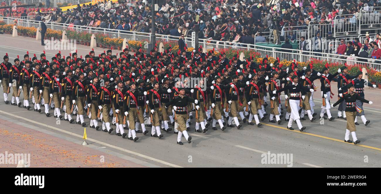 NEW DELHI, INDIA - JANUARY 26: NCC National Cadet Corps Contingent Marching Parade during the ...
