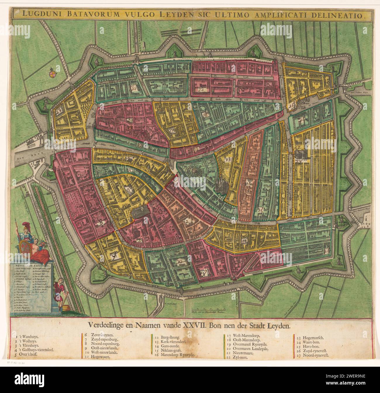 Map of Leiden with Bonsteling, Anonymous, in or after 1698 print Map of ...