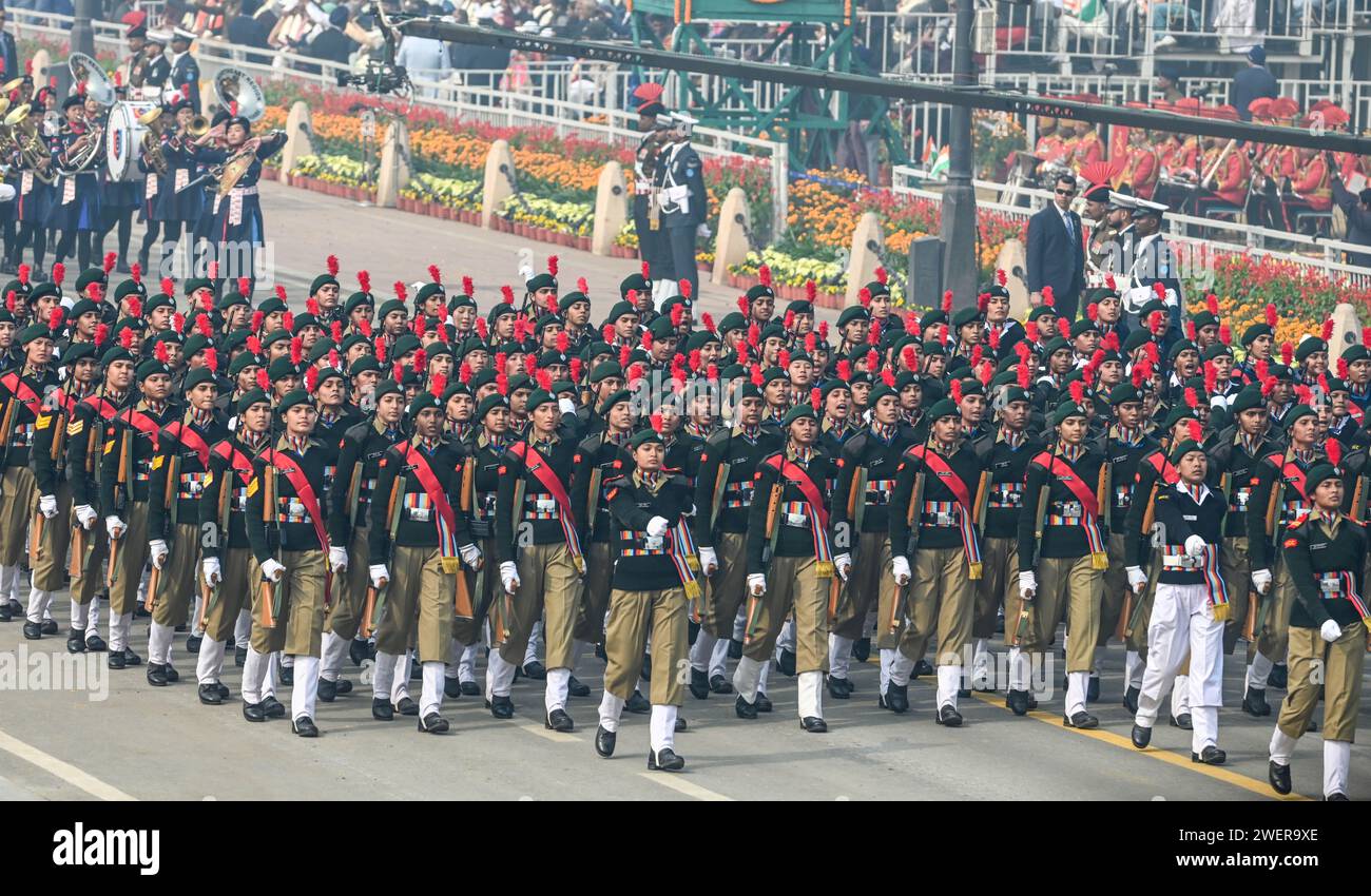 NEW DELHI, INDIA - JANUARY 26: An all women contingent from National Cadet Corps (NCC) past the ...