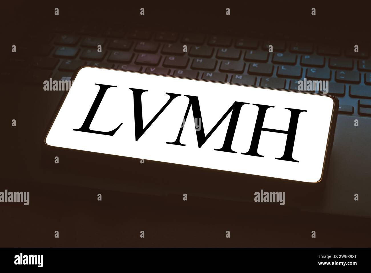 In this photo illustration, the LVMH Moët Hennessy Louis Vuitton SE ...