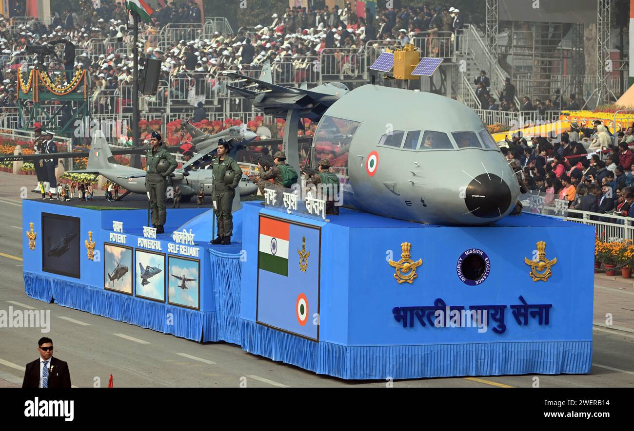 NEW DELHI, INDIA - JANUARY 26: Indian Air Force tableaux on display during the 75th Republic Day ...