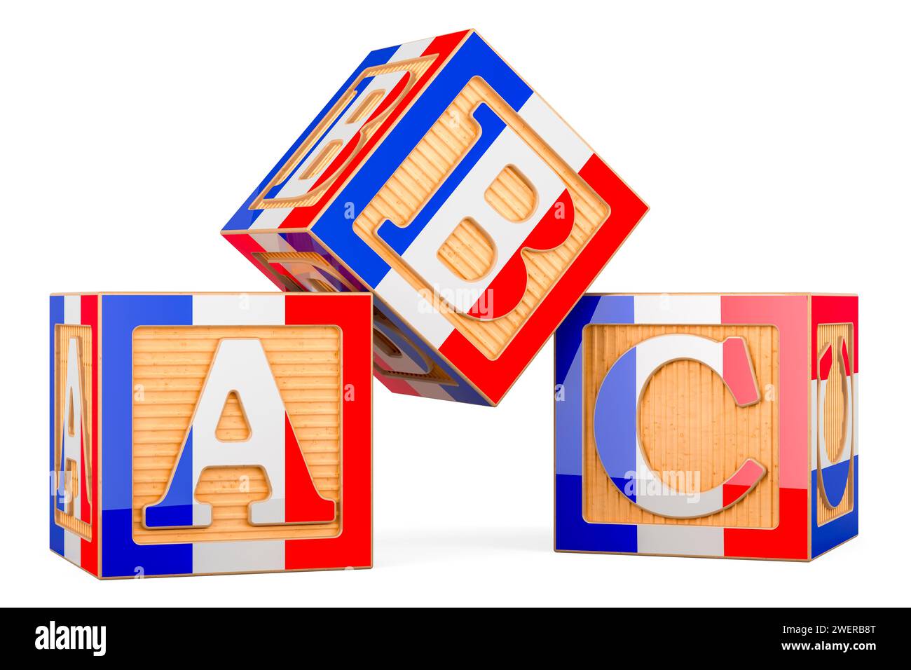 ABC cubes with French flag. 3D rendering isolated on white background ...