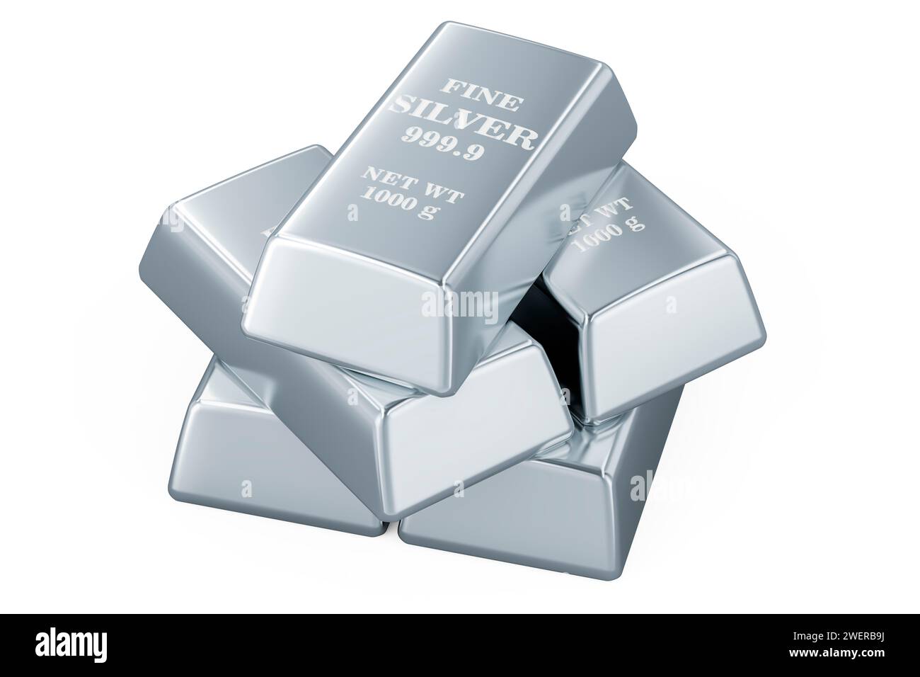 Silver ingots. 3D rendering isolated on white background Stock Photo ...