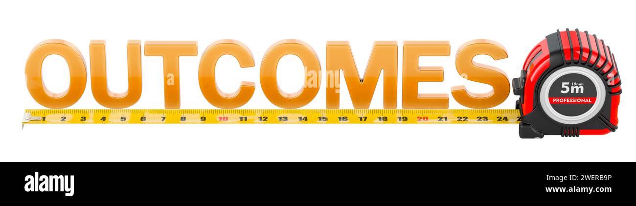 Outcomes concept with measuring tape, 3D rendering isolated on white ...