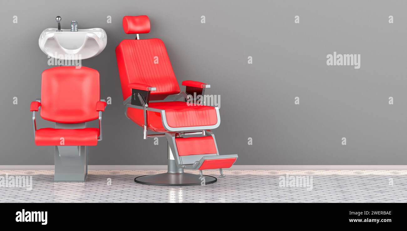 Salon chair hair washing shampoo unit with Barber Chair. 3D rendering ...