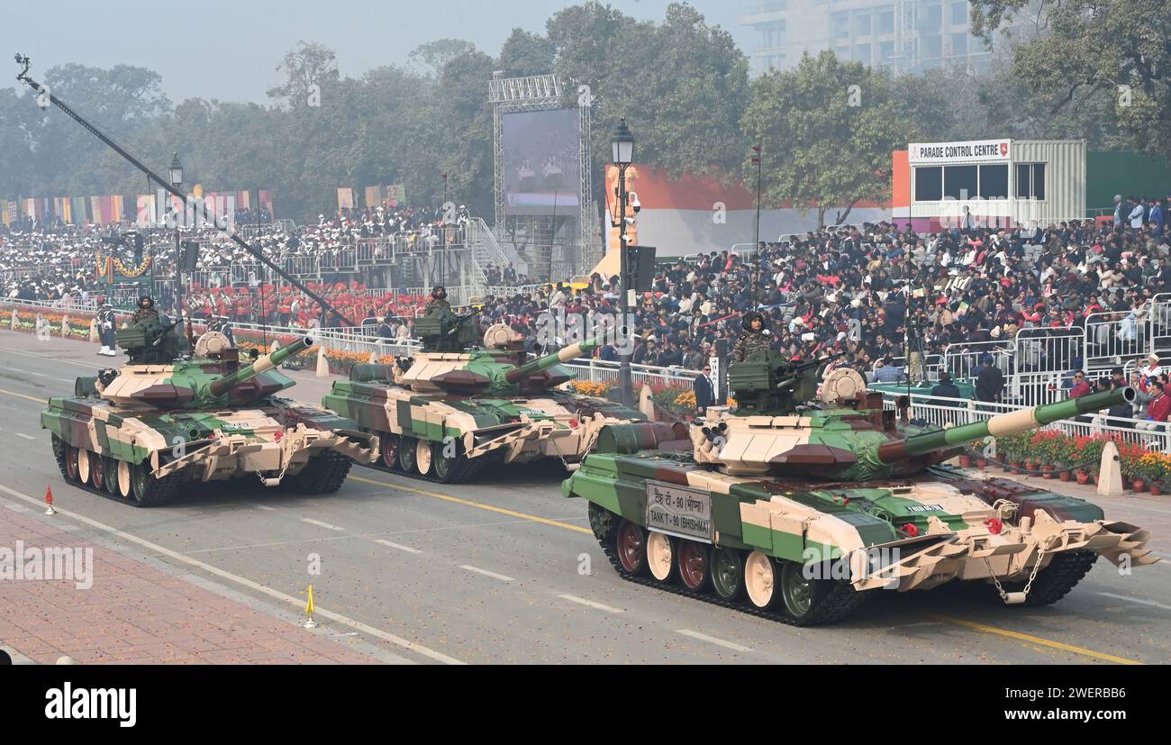 NEW DELHI, INDIA - JANUARY 26: Indian TANK T-90 ( BHISHMA) on display ...
