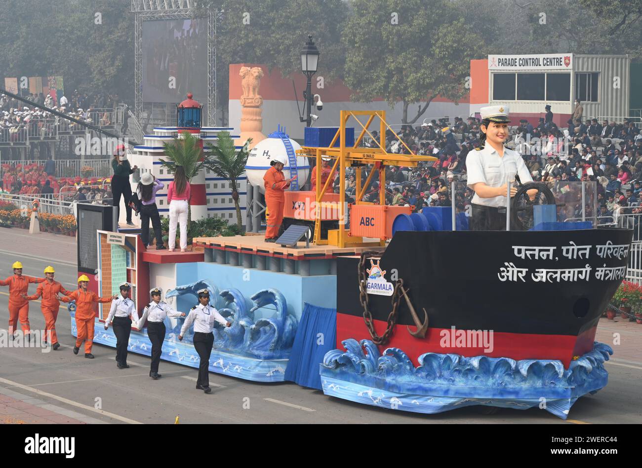 NEW DELHI, INDIA - JANUARY 26: Ministry of Ports shipping and Waterways tableau on display ...