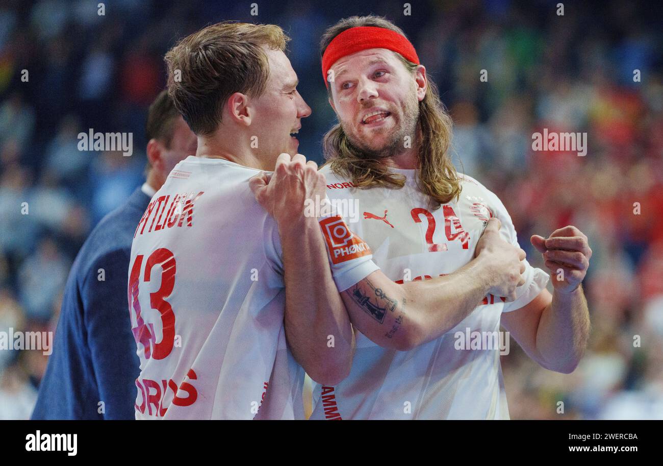 Mikkel Hansen and Simon Pytlick after the semifinal between Germany and ...
