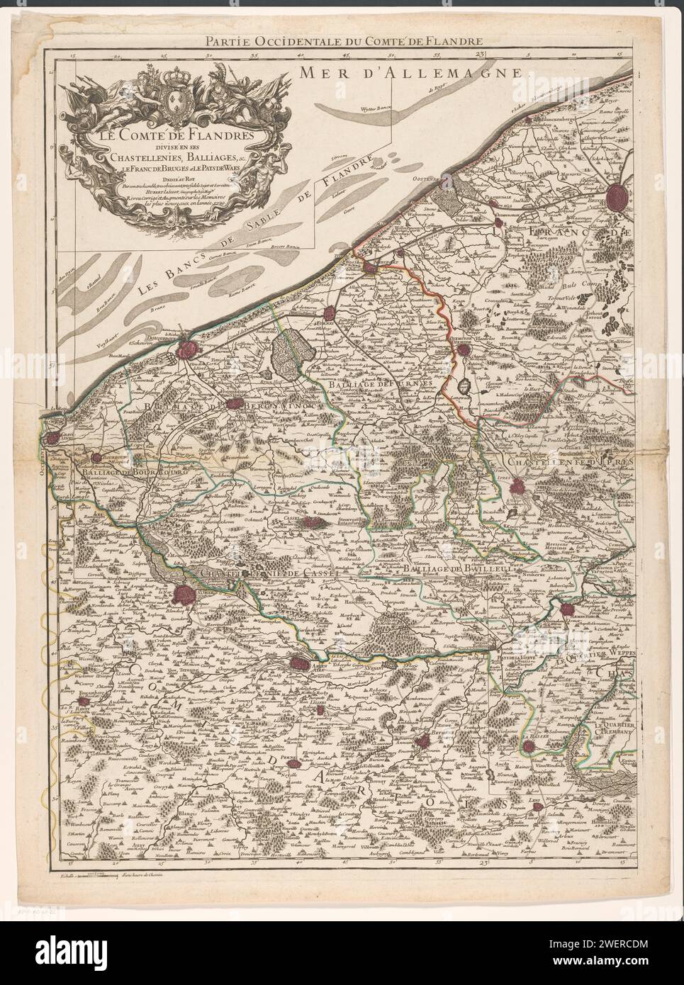 Map of the Graafschap Vlaanderen (left part), Anonymous, 1729 print ...