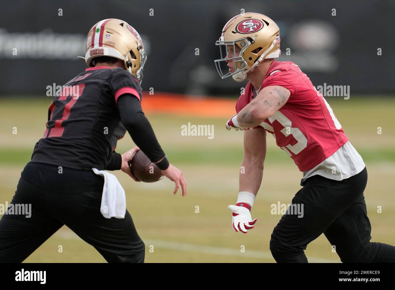 San Francisco 49ers quarterback Brandon Allen, left, and running back ...