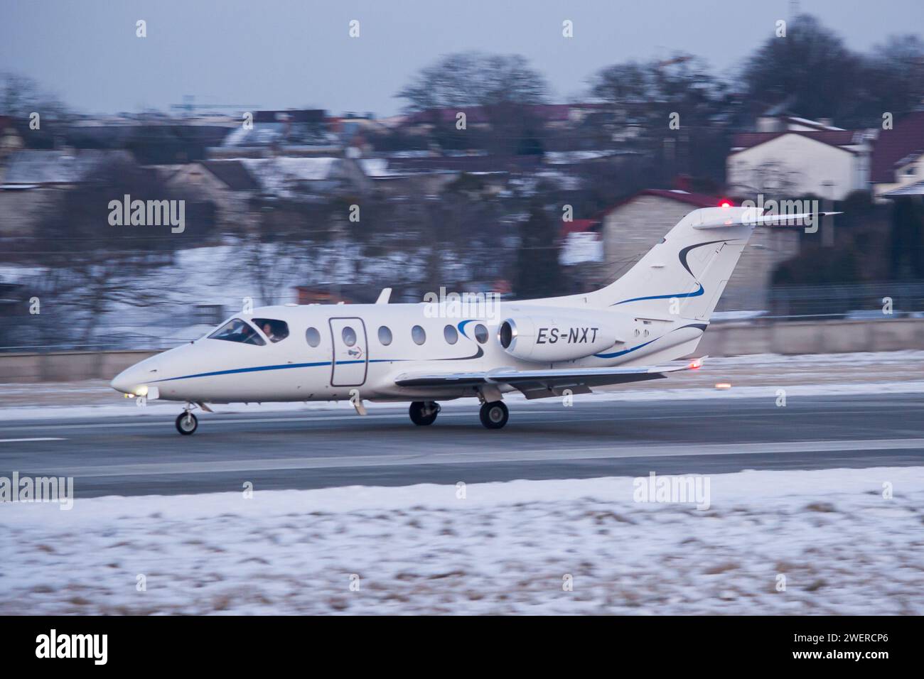 Private Beechcraft 400A Beechjet slowing down after landing at Lviv ...