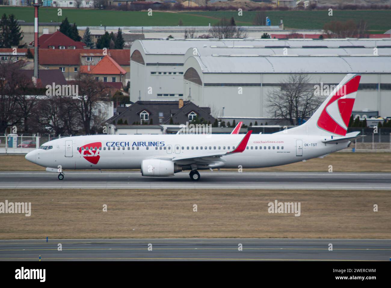 Czech Airlines Boeing 737-800 starting its takeoff roll in Prague ...
