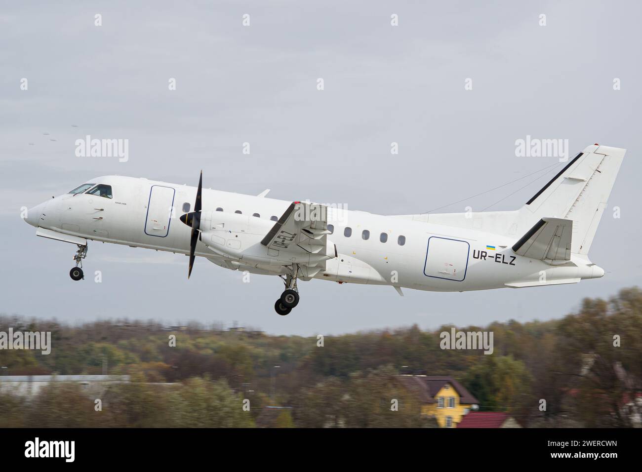 Ukrainian airline's Air Urga Saab 340B turboprop aircraft taking off ...
