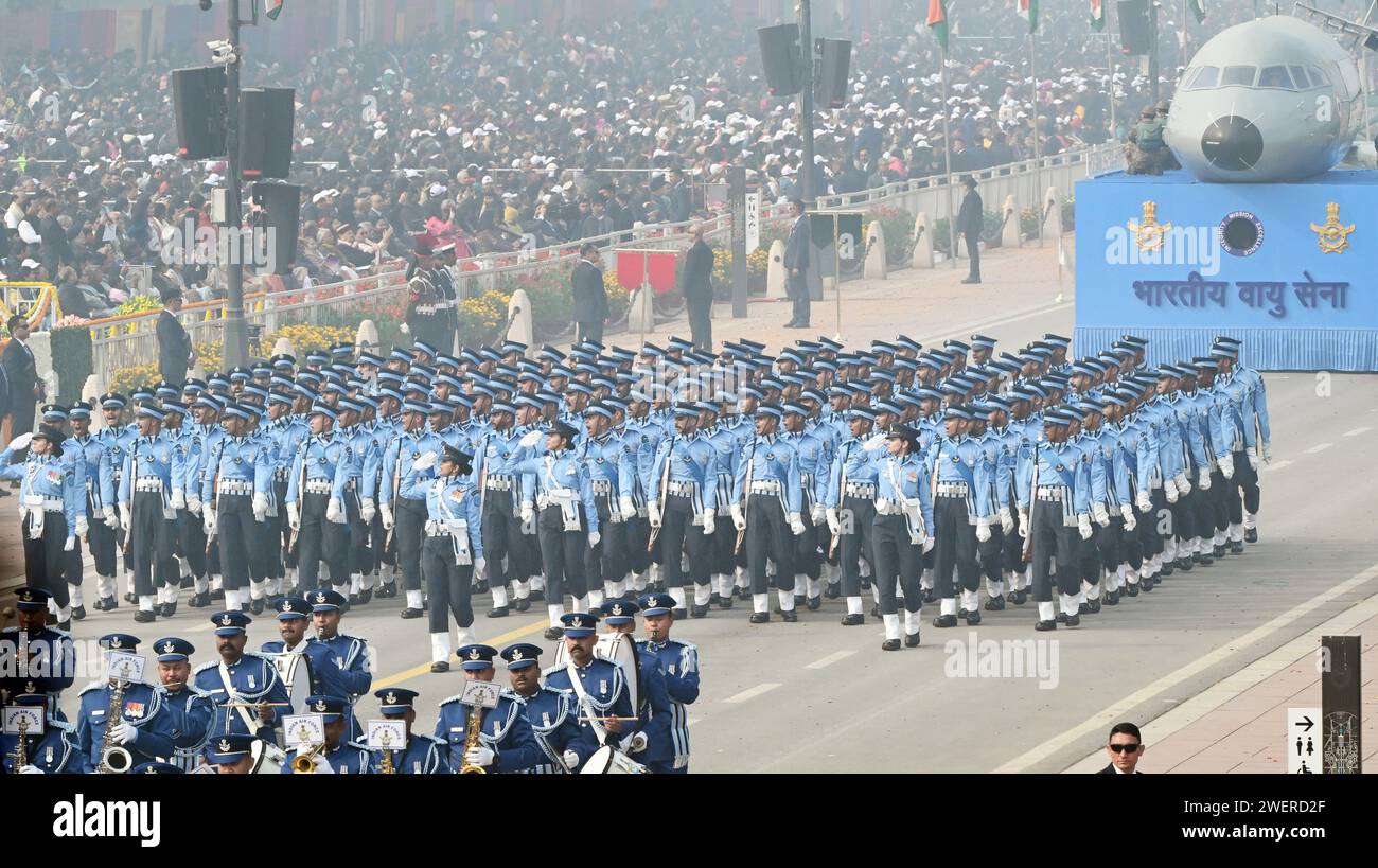 NEW DELHI, INDIA - JANUARY 26: A contingent of the Indian Air Force marches past the saluting ...