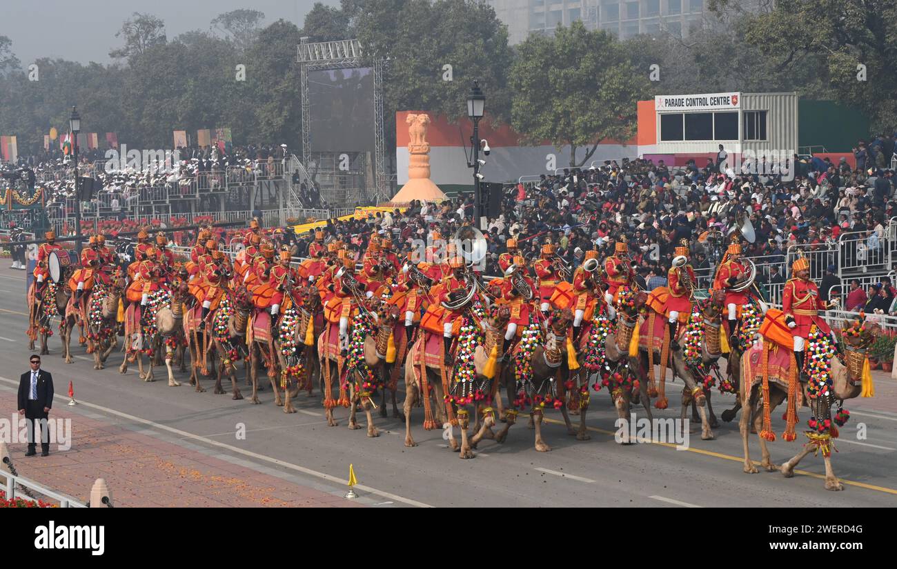 NEW DELHI, INDIA - JANUARY 26: BSF Camel Band Contingent march during ...