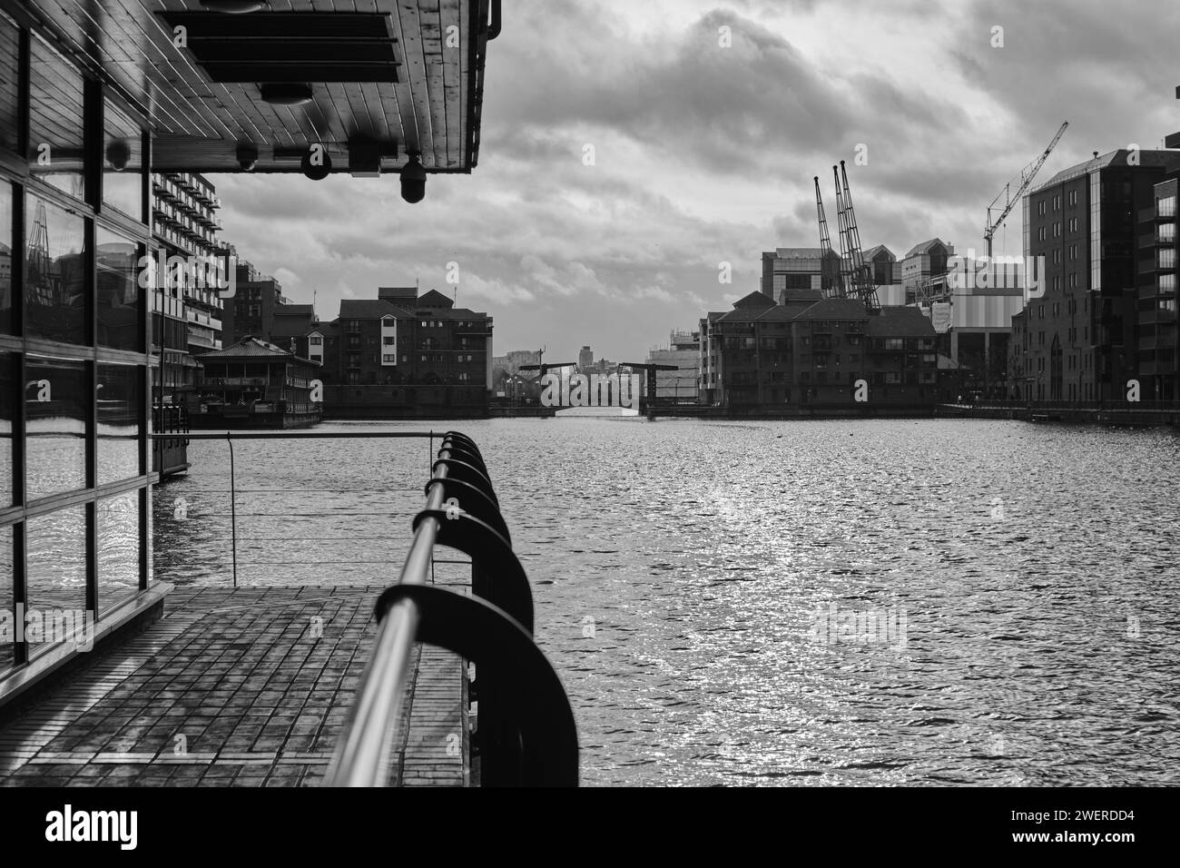 Millwall Dock and Glengall Bridge, viewed from South Quay looking South ...