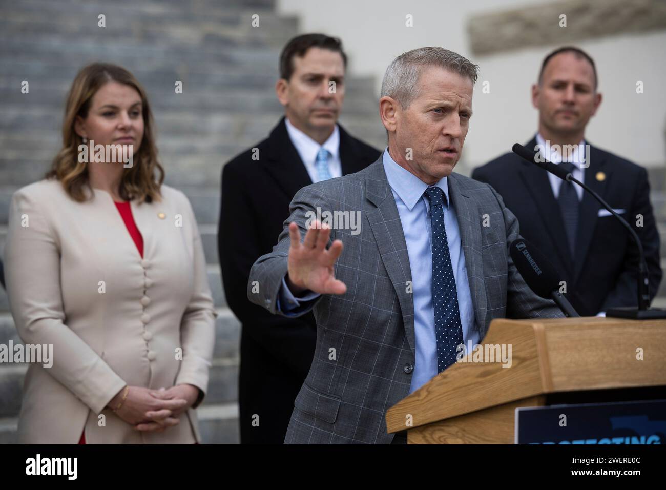Florida State House Speaker Paul Renner, flanked by Florida State Reps ...