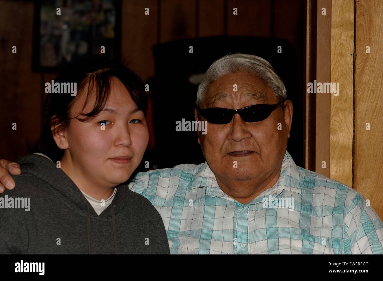Clara Apayauq Akootchook with her grandfather at their home in the ...