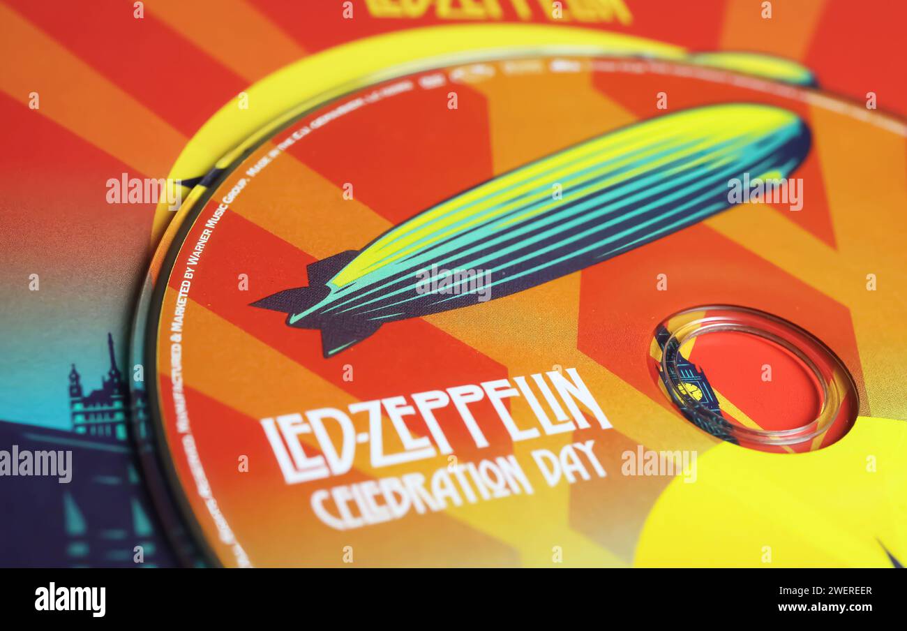 Viersen, Germany - January 9. 2024: Closeup of Led Zeppelin band DVD ...