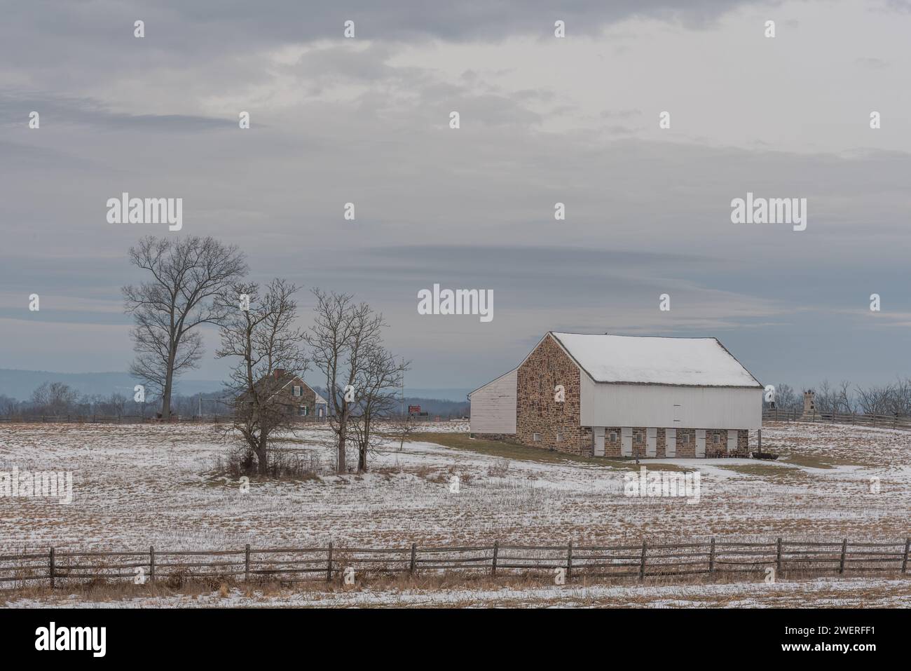 Historic Stone Barn on a Snowy Afternoon, Gettysburg PA USA Stock Photo ...