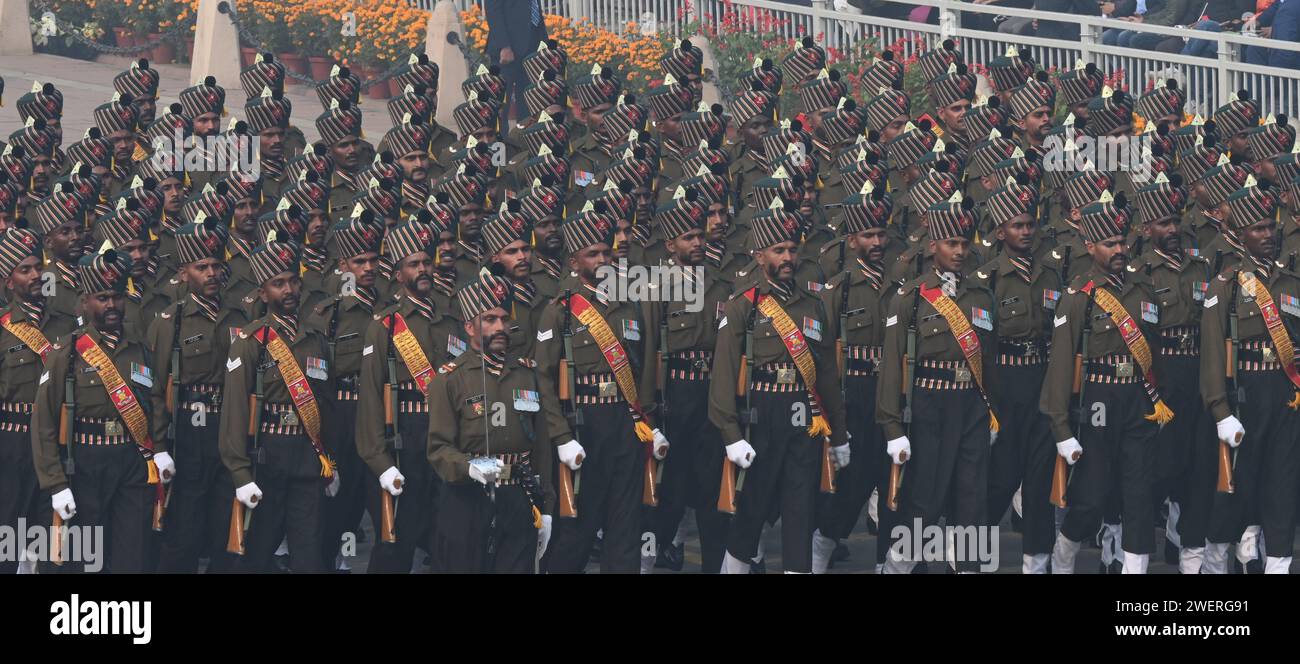 NEW DELHI, INDIA - JANUARY 26: Indian contingent marches past during the 75th Republic Day ...