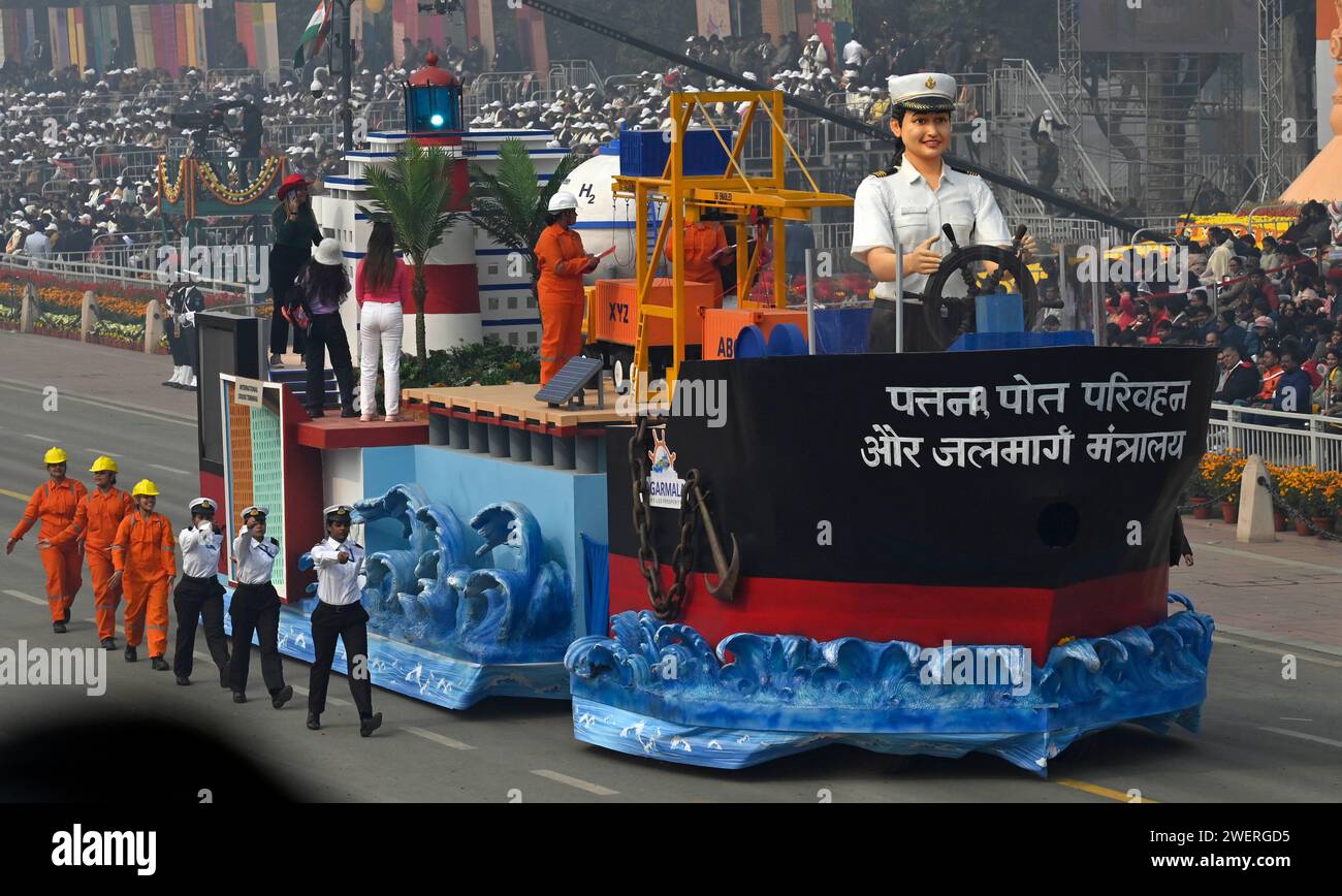 NEW DELHI, INDIA - JANUARY 26: A tableaux from Ministry of Ports, Shipping and Waterways on ...