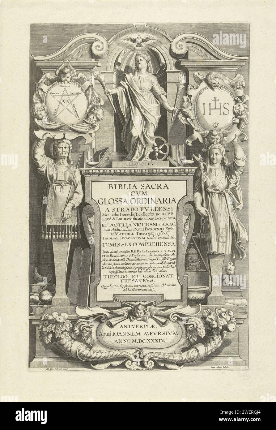 Theologia in architectural frame, 1634 print Theologia with a burning ...