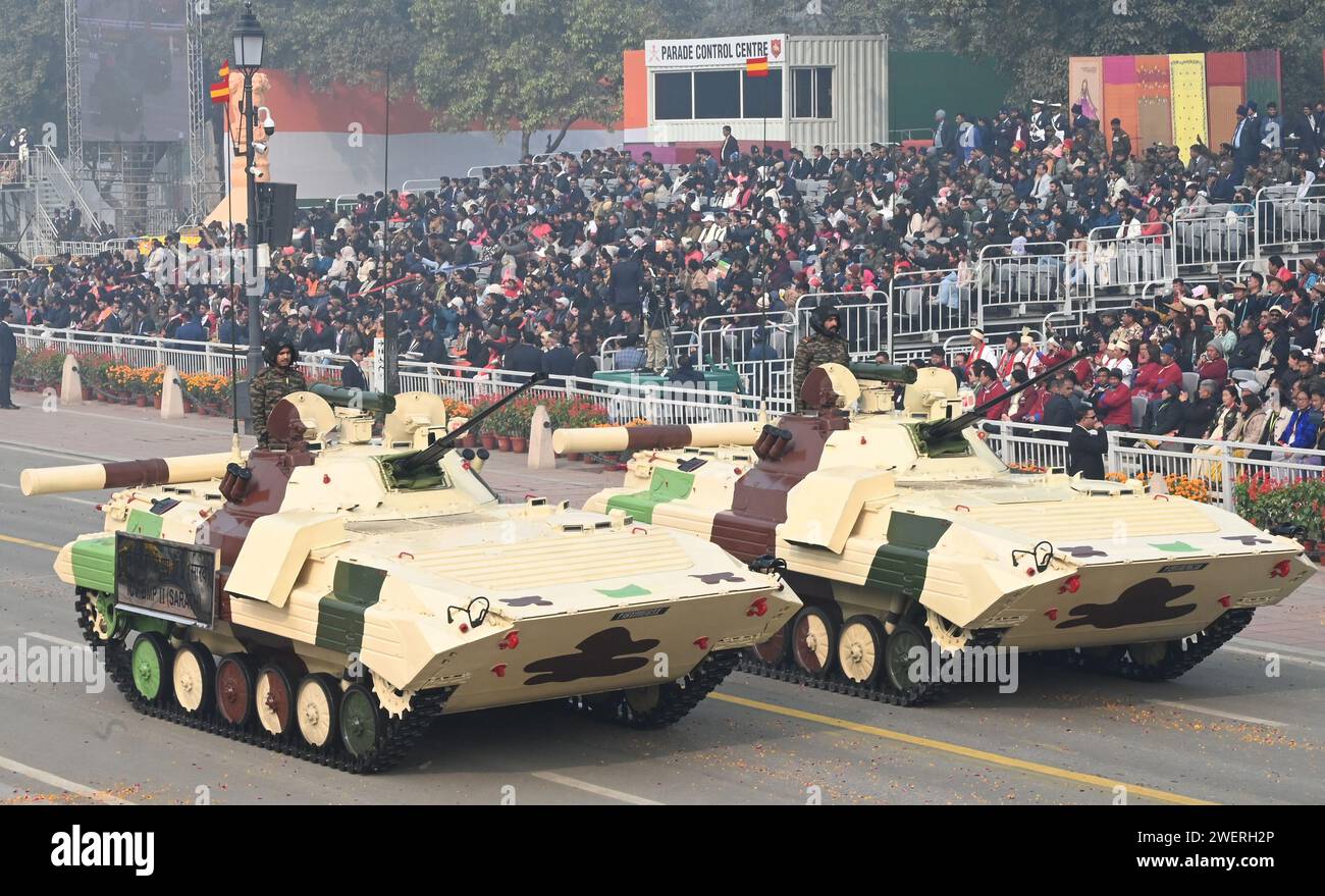 NEW DELHI, INDIA - JANUARY 26: Indian ICV BMP II ( Sarath) on display ...