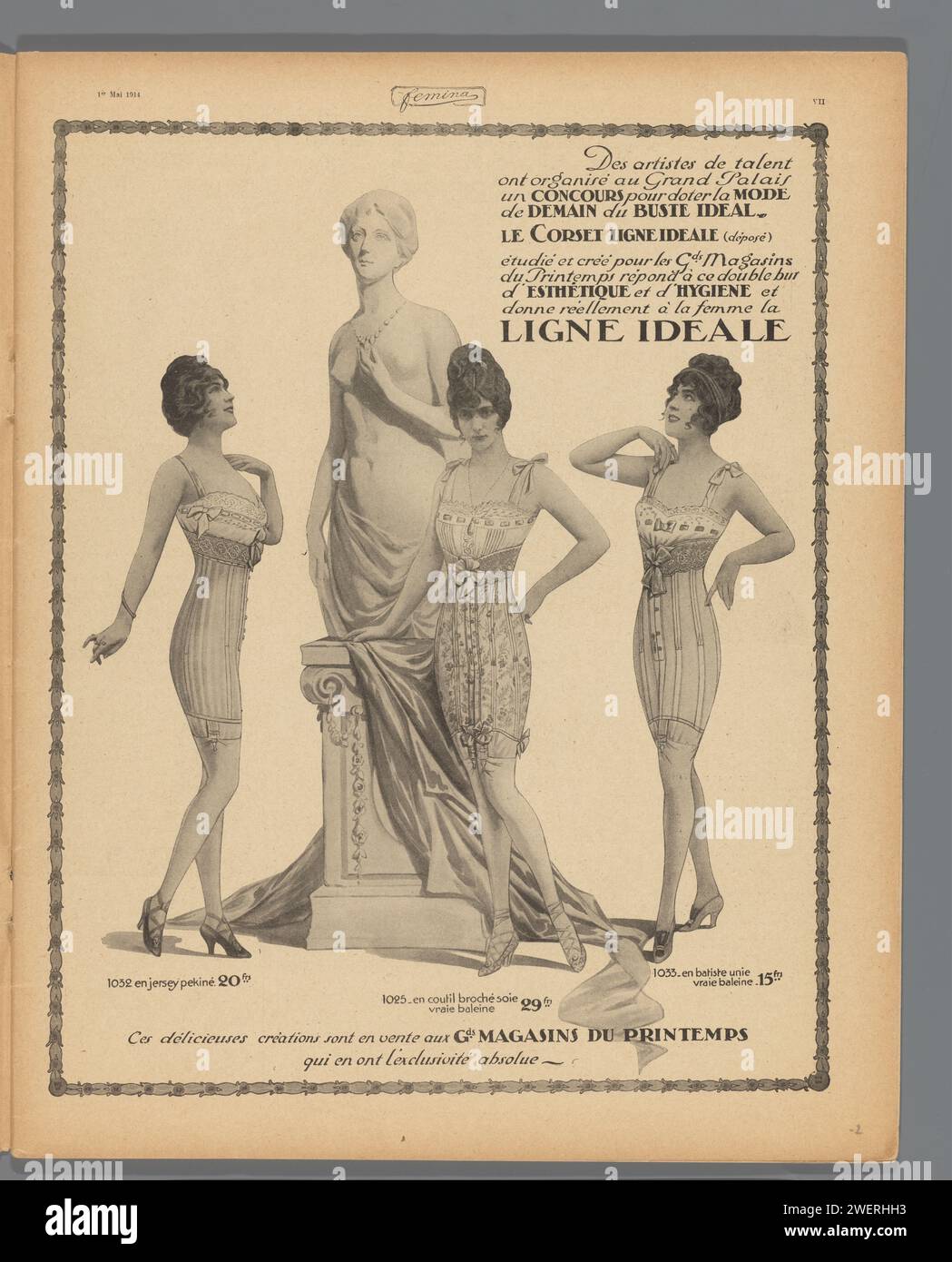 Femina, 1 Mai 1914, 14th Année, no. 19: Page with three examples of Corsets, 1914 print Fametive ...