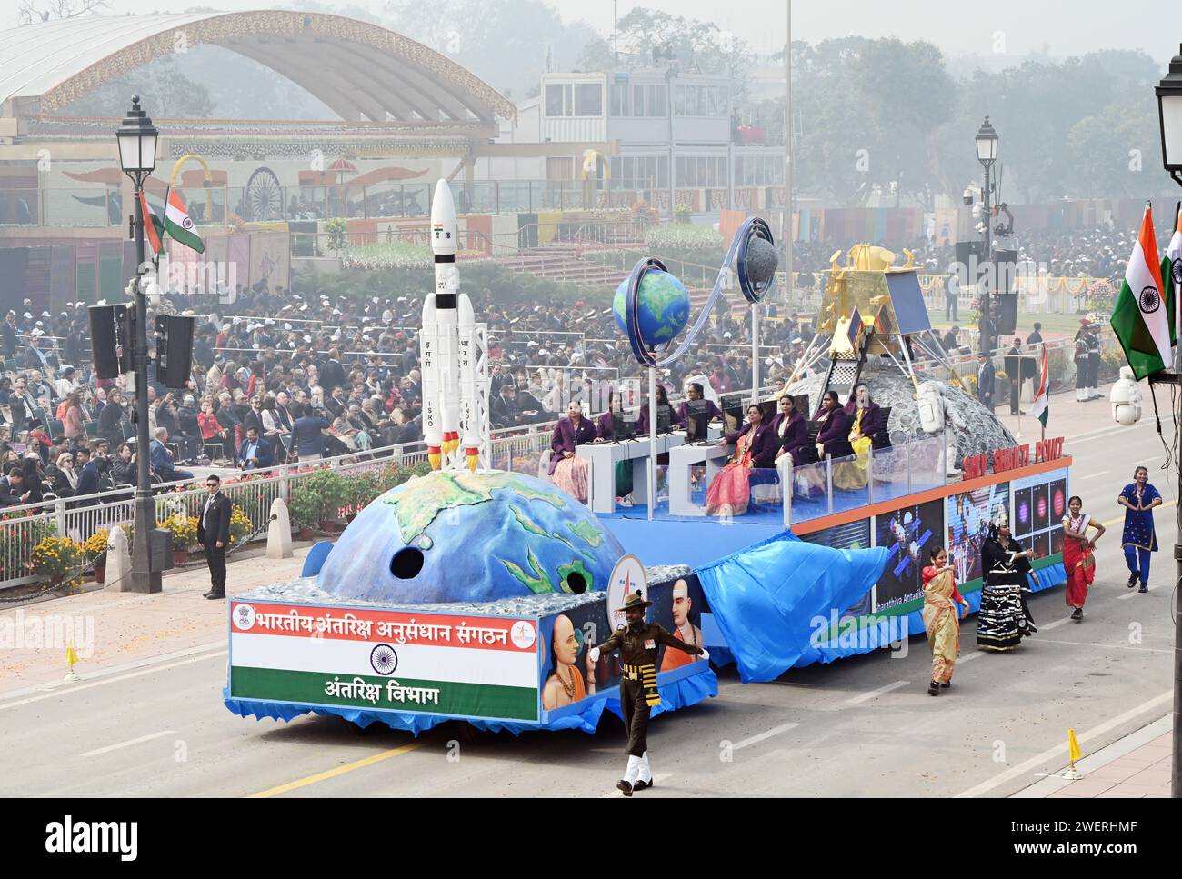 NEW DELHI, INDIA - JANUARY 26: Indian Space Research Organization (ISRO) tableaux on display ...