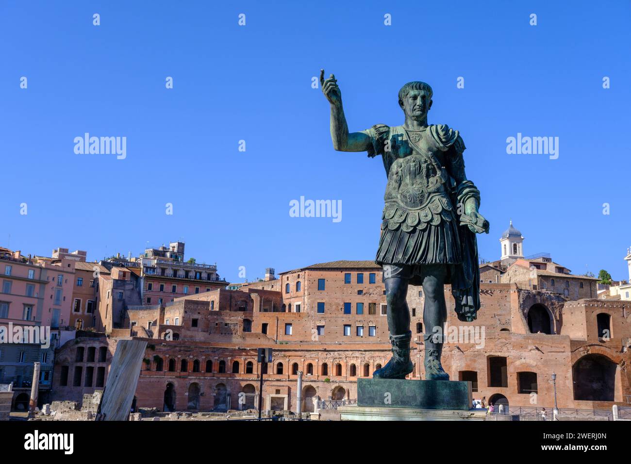 Rome, IT - 28 July 2023: Bronze statue of Emperor Nerva on Via dei Fori ...