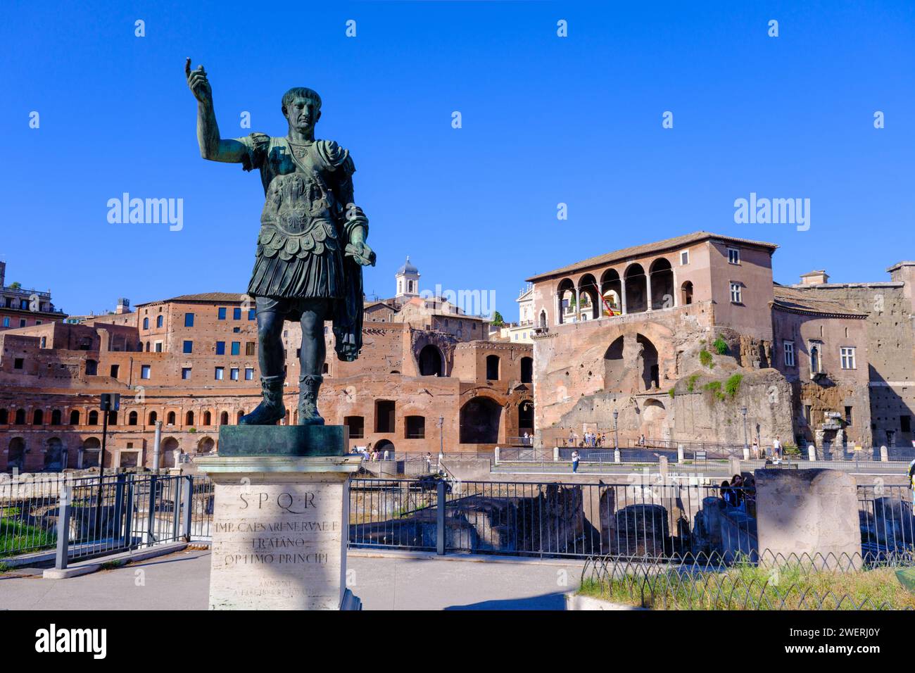 Rome, IT - 28 July 2023: Bronze statue of Emperor Nerva on Via dei Fori ...