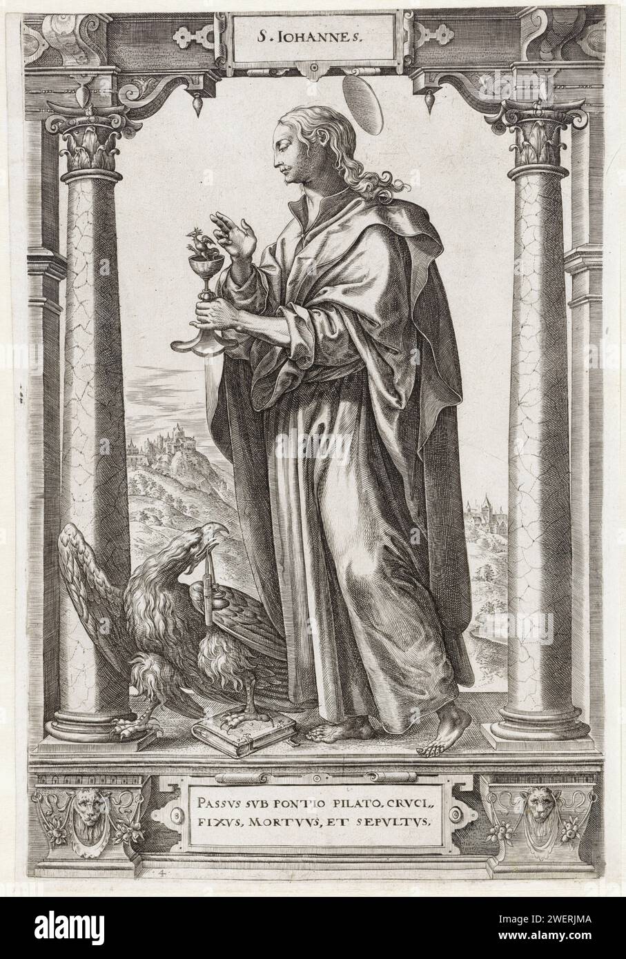 H. Johannes de Evangelist, Hieronymus Wierix, After Maerten de Vos, 1578 print Saint John the ...