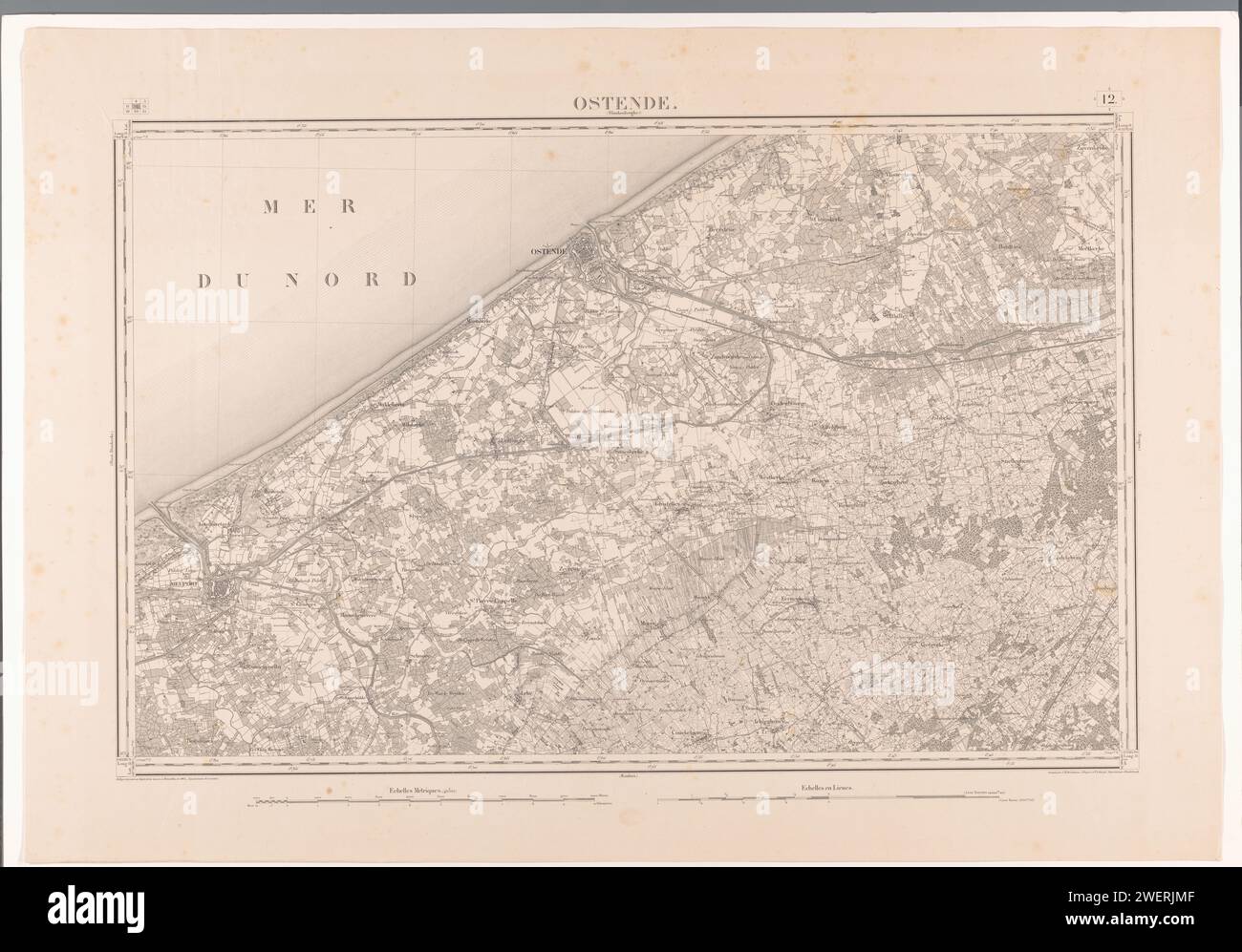 Map of the surroundings of Ostend, various manufacturers, 1865 print ...