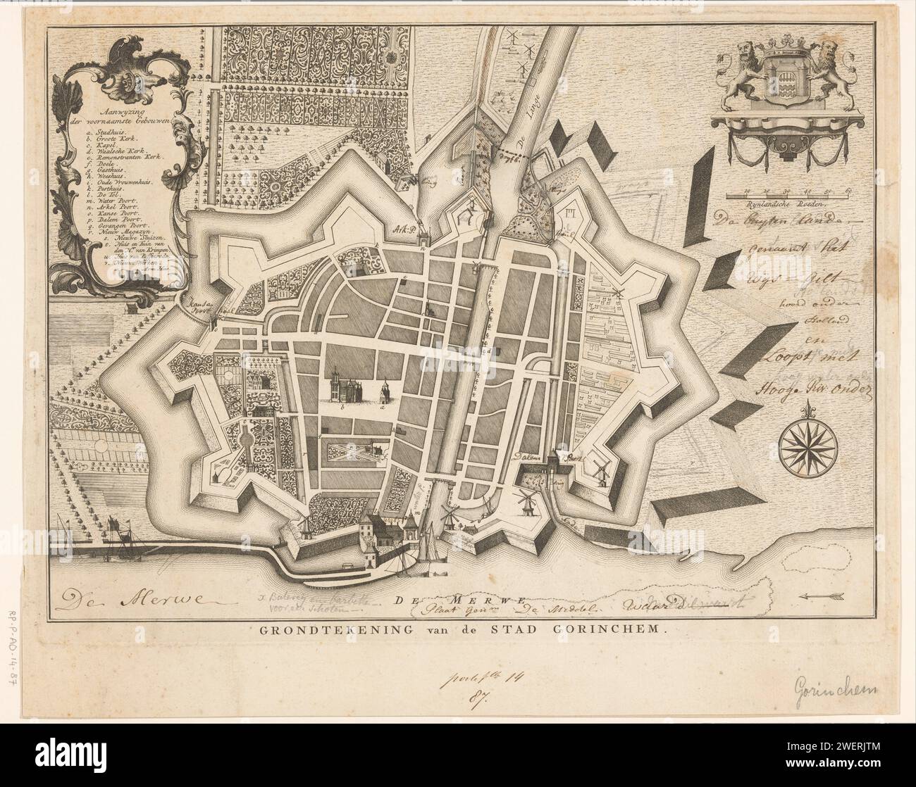 Map of Gorinchem, Anonymous, 1755 print Map with a number of buildings ...