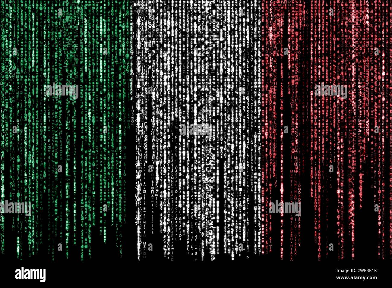 Flag of Italy on a computer binary codes falling from the top and fading away Stock Photo - Alamy