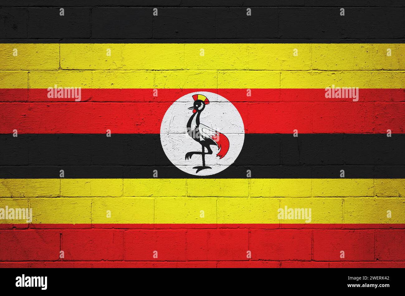 Flag of Uganda painted on a brick wall Stock Photo - Alamy
