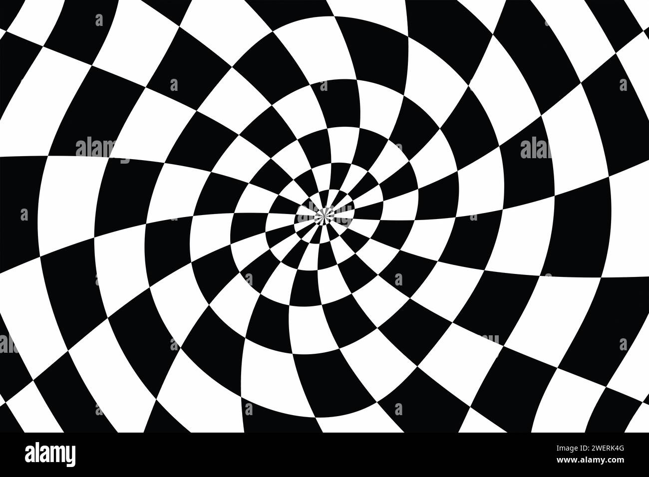 Black and white psychedelic circular checkerboard with vanishing point ...