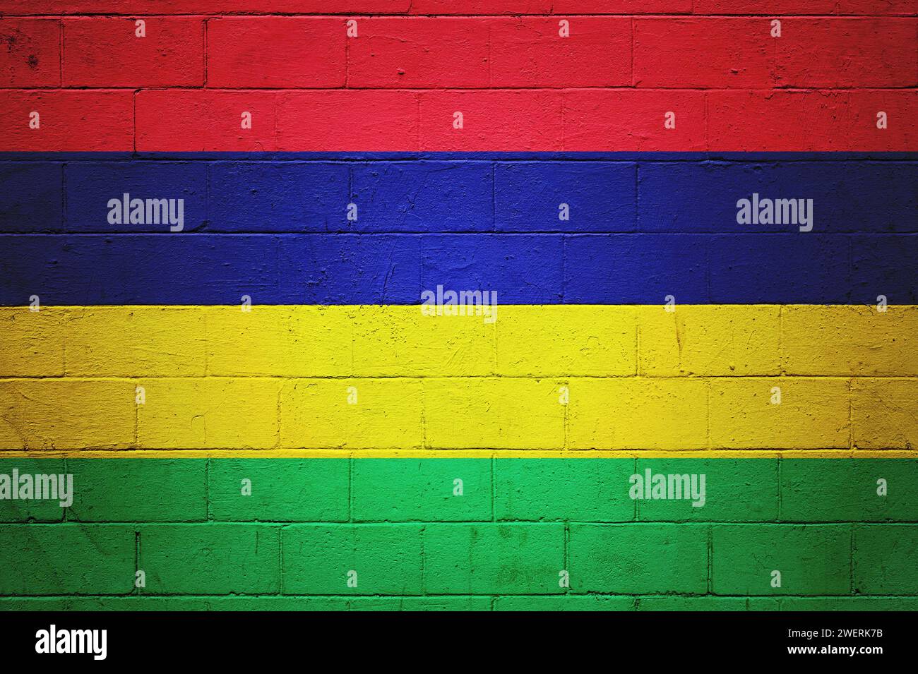 Flag of Mauritius painted on a cinder block wall Stock Photo - Alamy