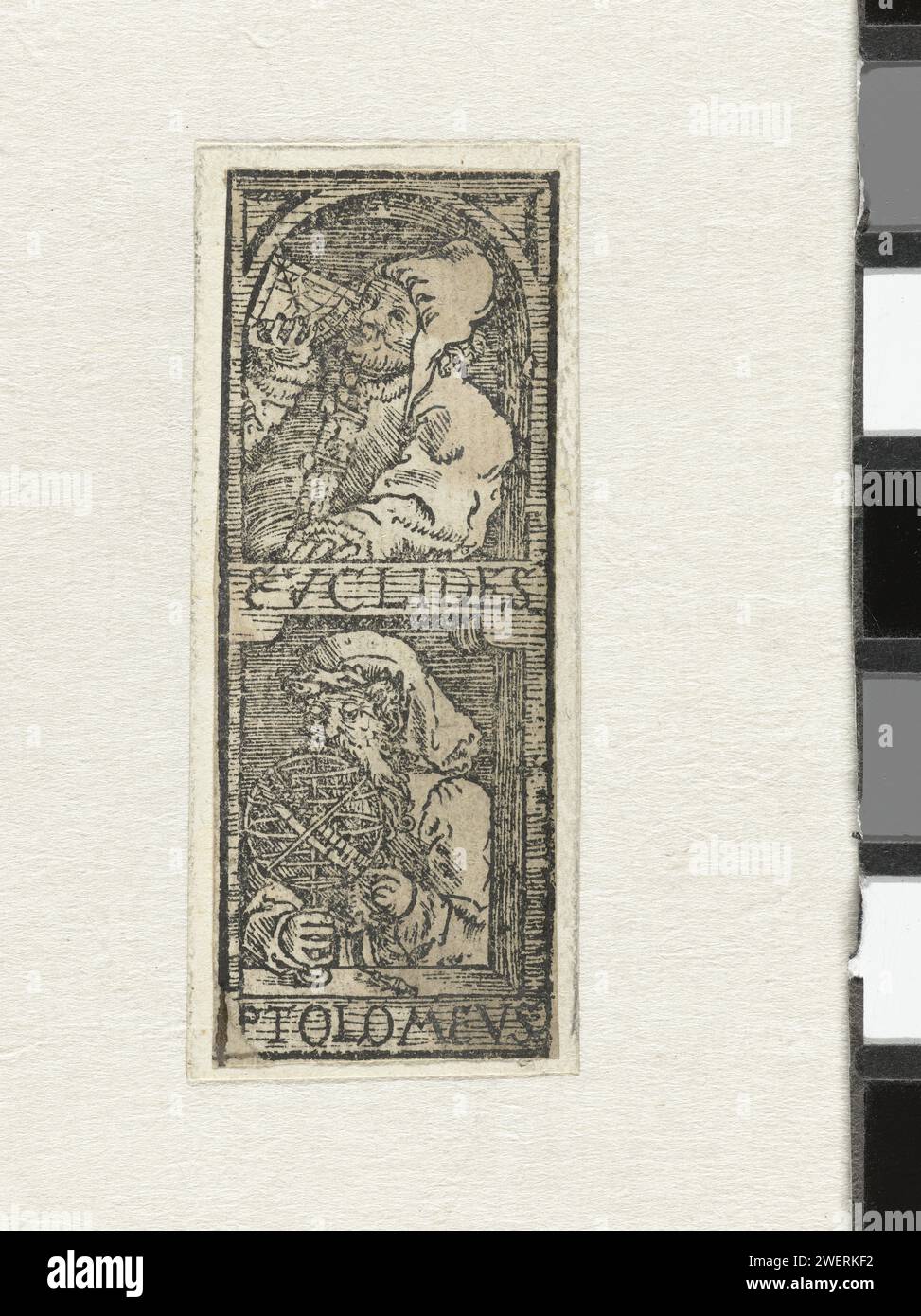 Euclides en ptoolomeus, anonymous, 1521 print Two of four portraits of ...