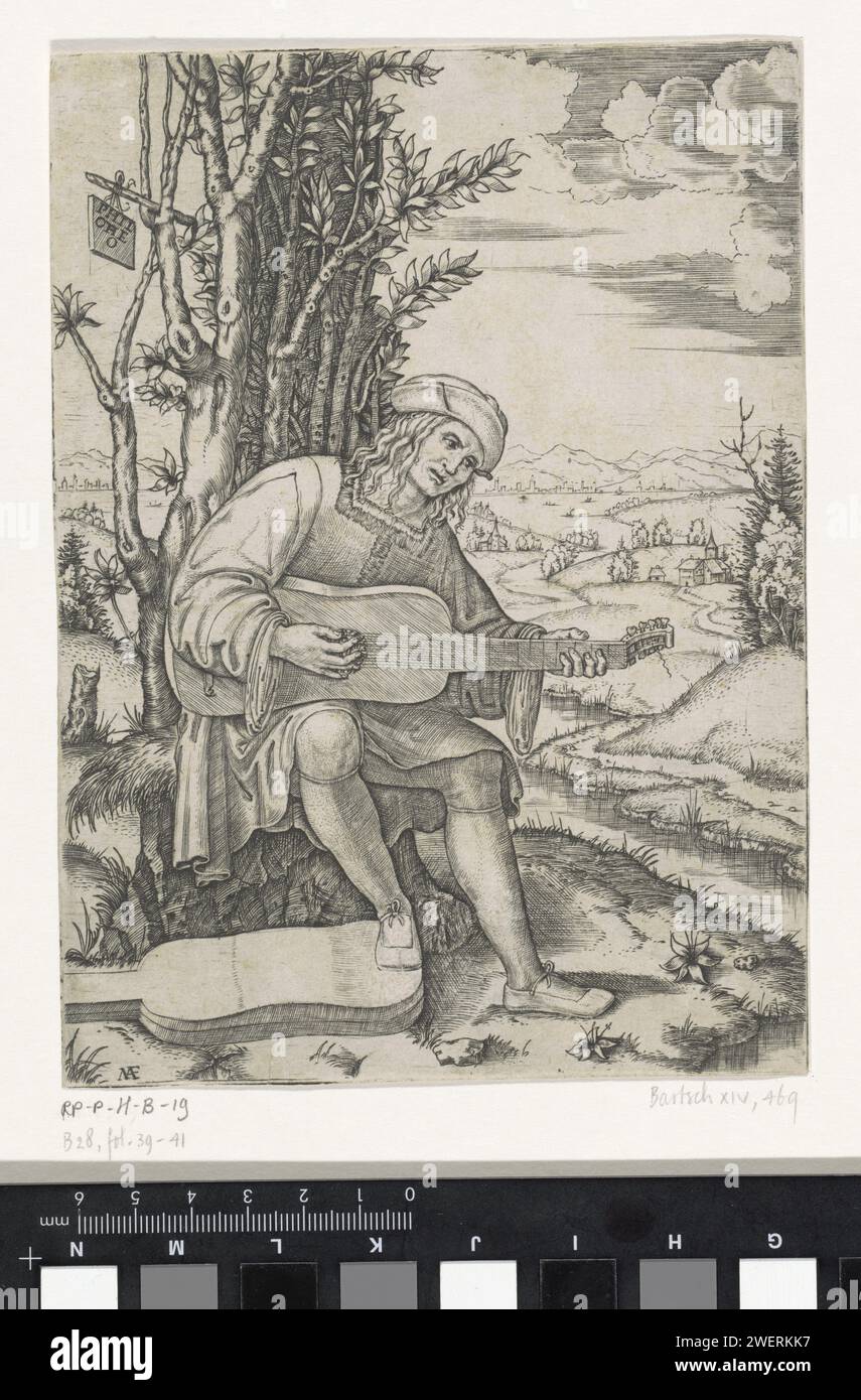 Portrait of Jean -Philotée Achillini playing on guitar, Marcantonio ...